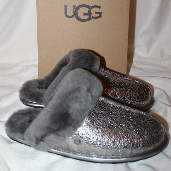 UGG | Shoes | Nib Ugg Womens Silver Scufette Shearling Lined Slip On ...